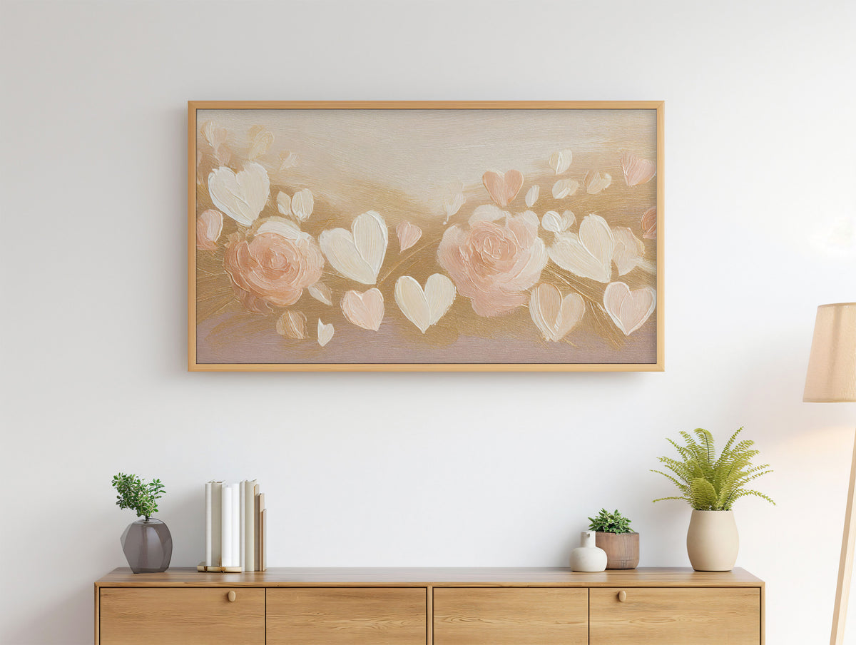 Valentine’s Day Samsung Frame TV Art 4K - Roses and Hearts - Neutral G ...