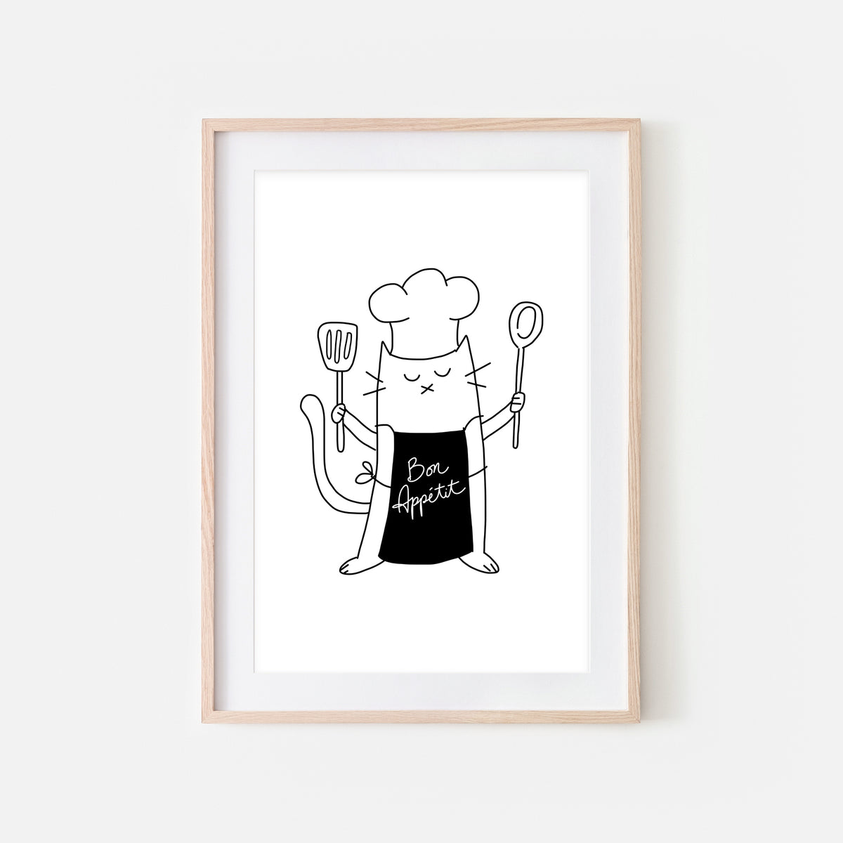 Bon Appétit - Cat Chef - Funny Kitchen Decor - Black & White ...