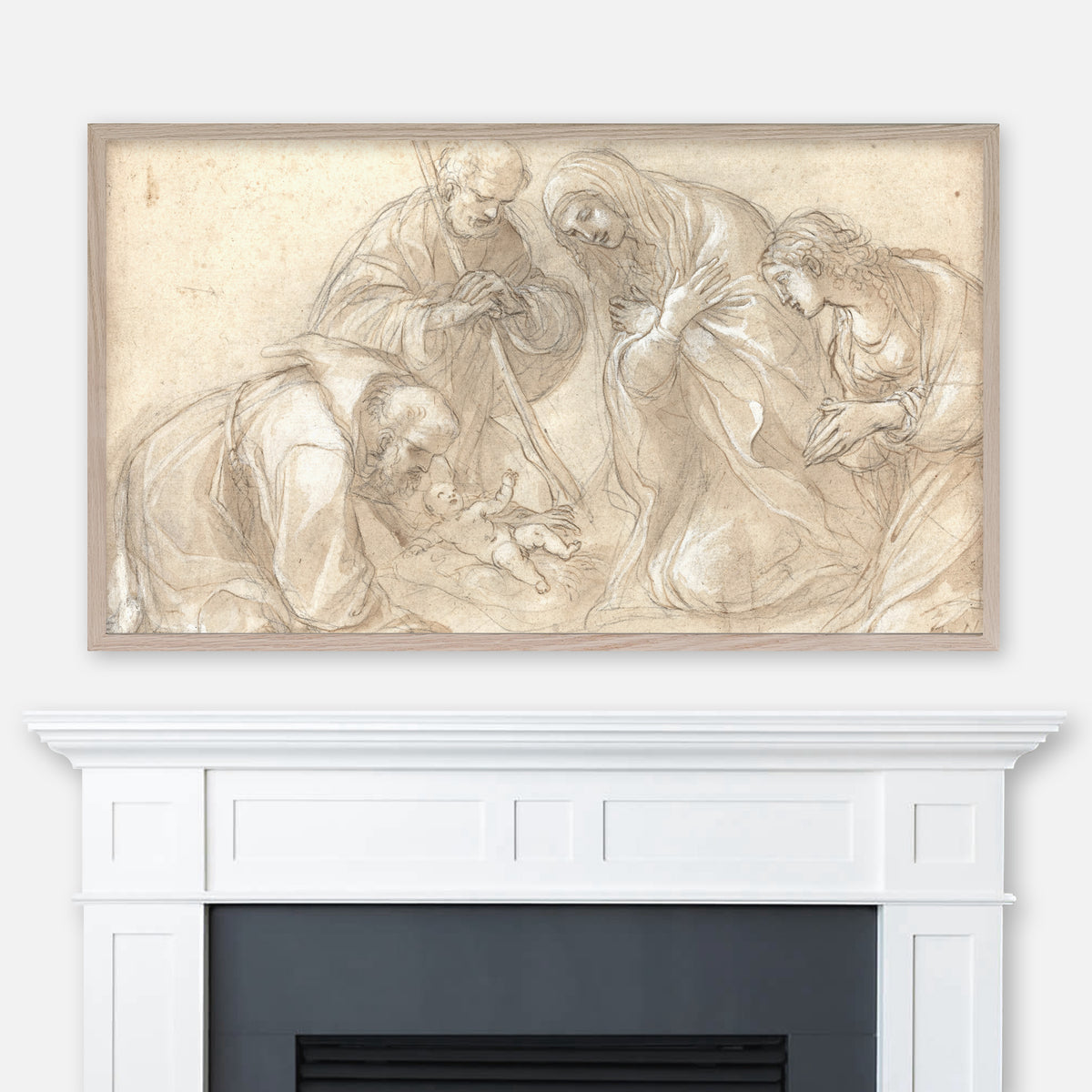 Ludovico Carracci Antique Drawing - The Nativity with Saints Francis a ...